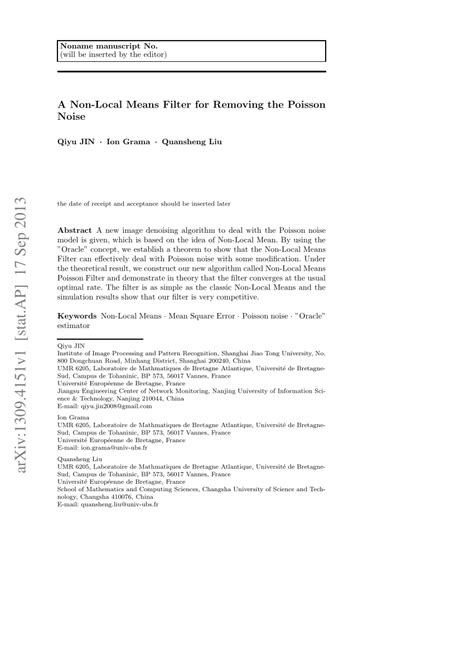 Pdf A Non Local Means Filter For Removing The Poisson Noise