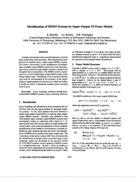 Identification Of Mimo Systems Using Input Output Ts Fuzzy Models Pdf