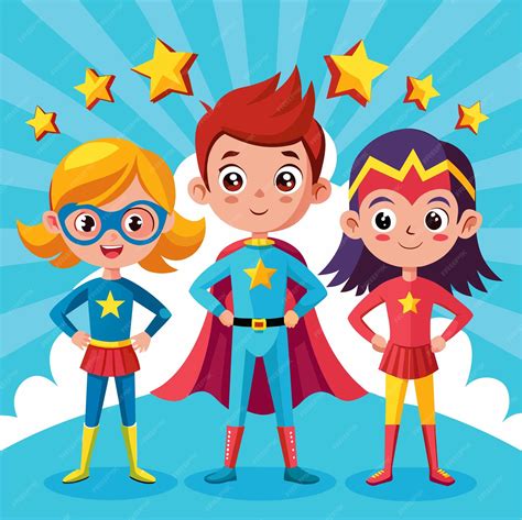 Niños Como Una Ilustración Vectorial De Superhéroes Vector Premium