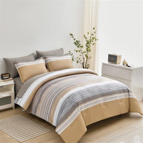 Kakijumn 7 Piece Bed In A Bag Stripe Comforter Set King