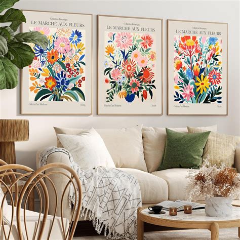Set Of 3 Prints French Flower Market Prints Floral Wall Art Poster