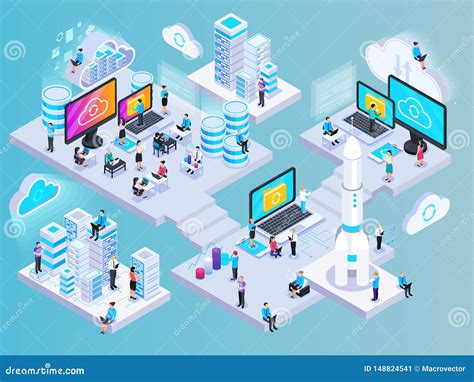 Isometric Cloud Computing Composition Stock Vector Illustration Of