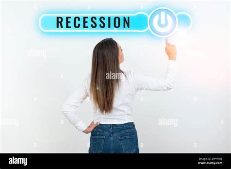 Text Sign Showing Recession Word Written On The Process Of Progressive Decrease In Growing