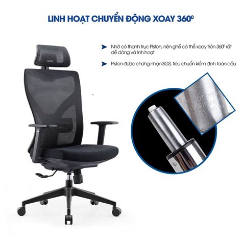 Ghế Xoay Văn Phòng Công Thái Học Ergonomic Govi R02td Tựa đầu Kê Tay Ngả Lưng điều Chỉnh độ