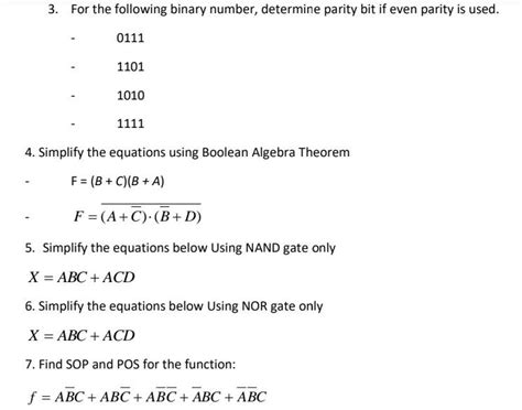 Solved 3 For The Following Binary Number Determine Parity