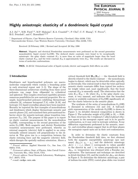Pdf Highly Anisotropic Elasticity Of A Dendrimeric Liquid Crystal