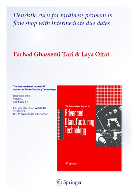Pdf Heuristic Rules For Tardiness Problems In Flowshop With The Intermediate Due Dates
