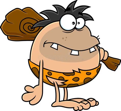 Toothy Caveman Cartoon Character With Club On His Shoulder Stock Vector