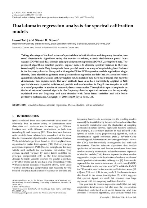 Pdf Dual Domain Regression Analysis For Spectral Calibration Models