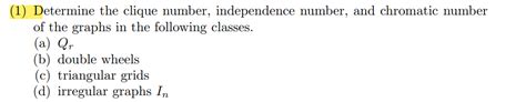 Solved 1 Determine The Clique Number Independence Number