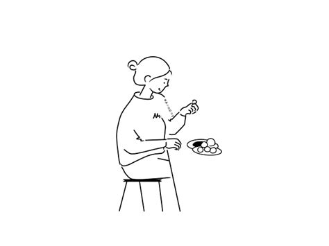 Ins风极简手绘简笔画插画人物设计原创黑白线稿贪吃吃饭饮食画照片 花瓣网