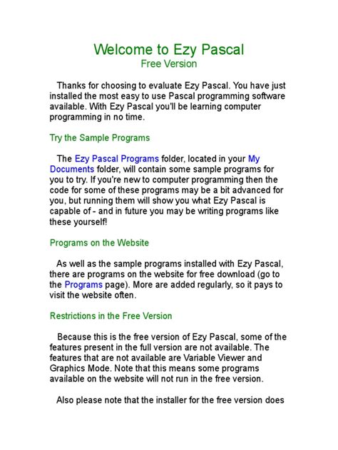 Welcome To Ezy Pascal Free Version Pdf
