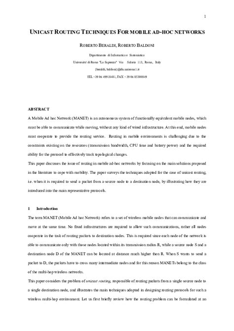 Pdf Unicast Routing Techniques For Mobile Ad Hoc Networks