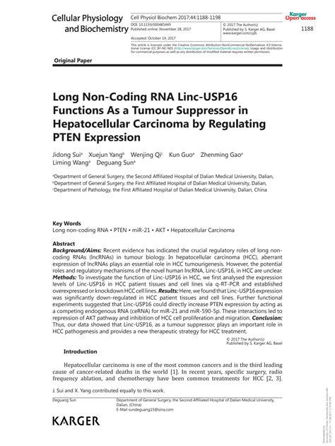 Solution Long Non Coding Rna Linc Usp16 Functions As A Tumour Suppressor In Hepatocellular