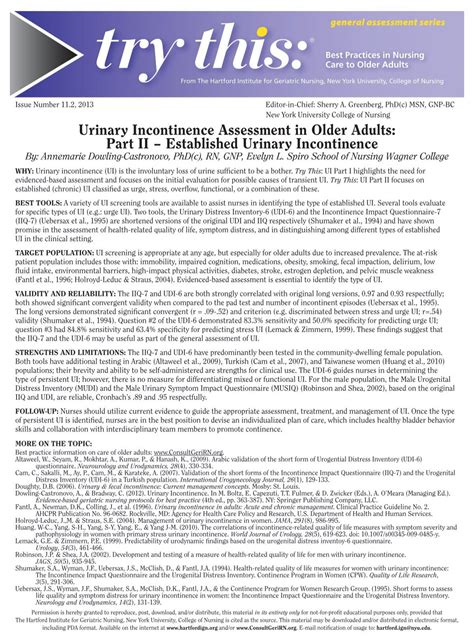 Urinary Incontinence Assessment In Older Adults Part Ii