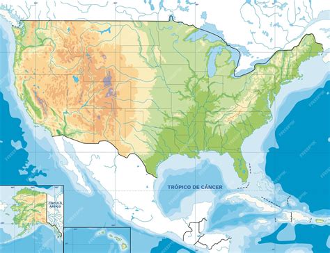 Premium Vector Mapa De Relieves Fisicos De Estados Unidos