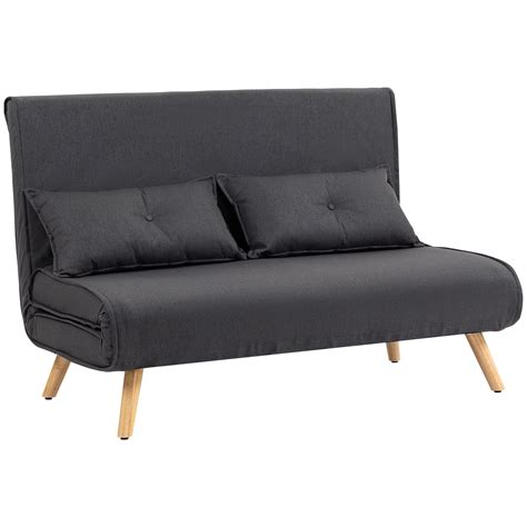 Homcom Two Seater Linen Look Sofa Bed Charcoal Grey Uk