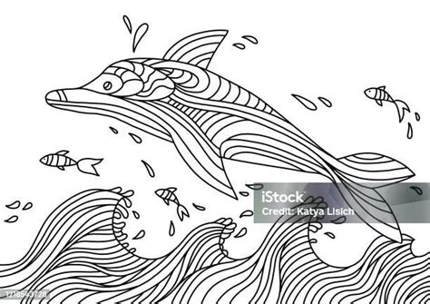 바다에서 요정 돌고래와 물고기 어린이와 성인을위한 색칠 공부 책 그리기에 대한 스톡 벡터 아트 및 기타 이미지 그리기 꽃 식물 나방 Istock