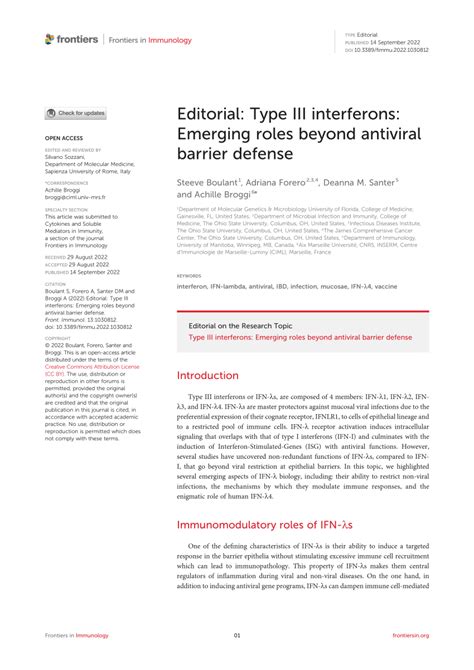Pdf Editorial Type Iii Interferons Emerging Roles Beyond Antiviral Barrier Defense