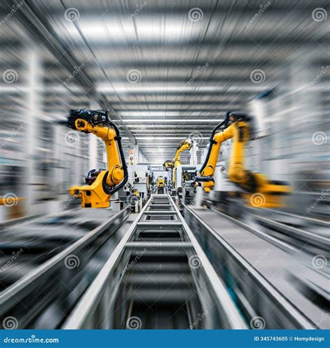 Robotic Arms Working On An Assembly Line In A Factory Stock Illustration Illustration Of