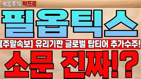 🔴 필옵틱스 주가전망 30분전 긴급속보 글로벌 탑티어 필옵틱스 장비 관심 표명 추가수주 터진다 소문진짜 곧 상승