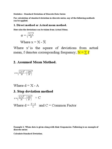 Standard Deviation For Discrete Series Pdf Standard Deviation Mean