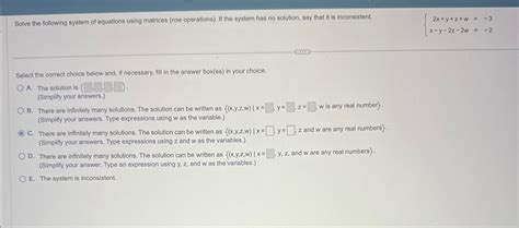 Solved Solve The Following System Of Equations Using