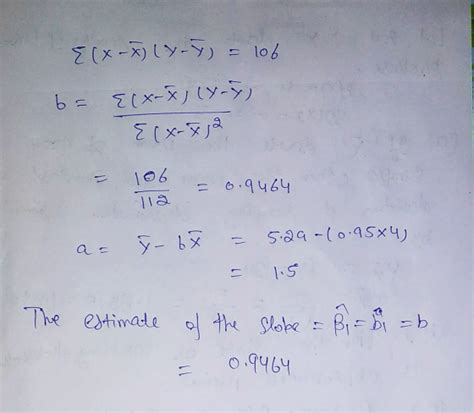 consider the data set shown below find the estimate of the slope of