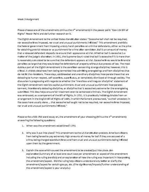 Amendment Assignment Jus 104 Week 3 Assignment Please Choose One Of