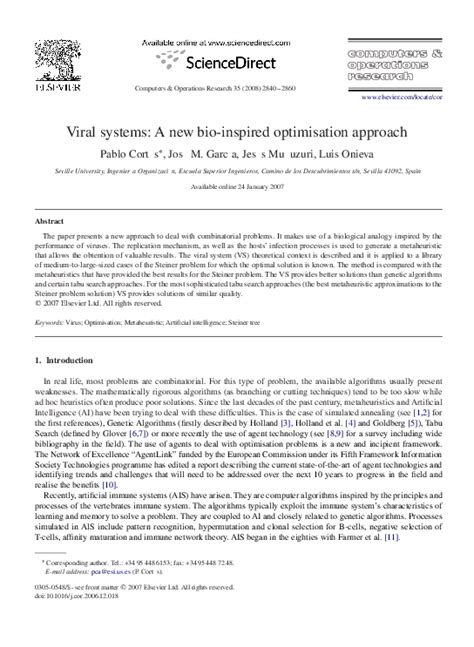 Pdf Viral Systems A New Bio Inspired Optimisation Approach