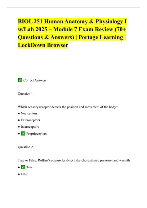 Biol 251 Human Anatomy And Physiology I W Lab 2025 Module 7 Exam Review