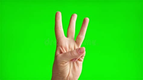 Female Palm Side Hand Counting To Three On A Chroma Key Background
