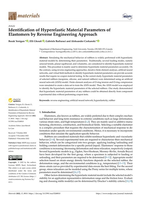 Pdf Identification Of Hyperelastic Material Parameters Of Elastomers
