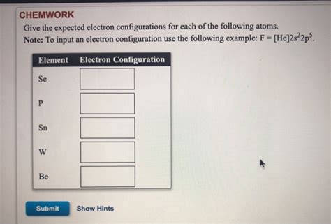 Solved Chemwork Give The Expected Electron Configurations