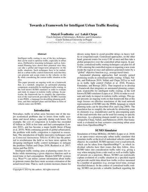 PDF Towards A Framework For Intelligent Urban Traffic Routing