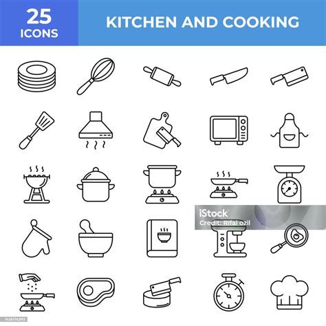 주방 및 요리 레스토랑 아이콘 아이콘 세트 컬렉션 아이콘 로고 디자인 벡터 템플릿 일러스트 레이 션 기호 및 심볼 픽셀 완벽 고기에 대한 스톡 벡터 아트 및 기타 이미지