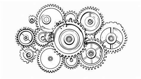Abstract Black And White Cartoon Cogs Line Drawing Premium Ai Generated Vector