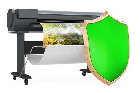 Plotter Large Format Inkjet Printer With Shield 3d Rendering Stock Illustration Illustration