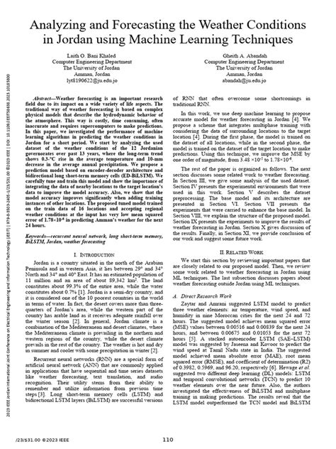 Analyzing And Forecasting The Weather Conditions In Jordan Using