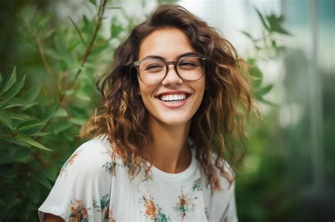 Premium Ai Image Happy Satisfied Woman Wearing Glasses Generative Ai