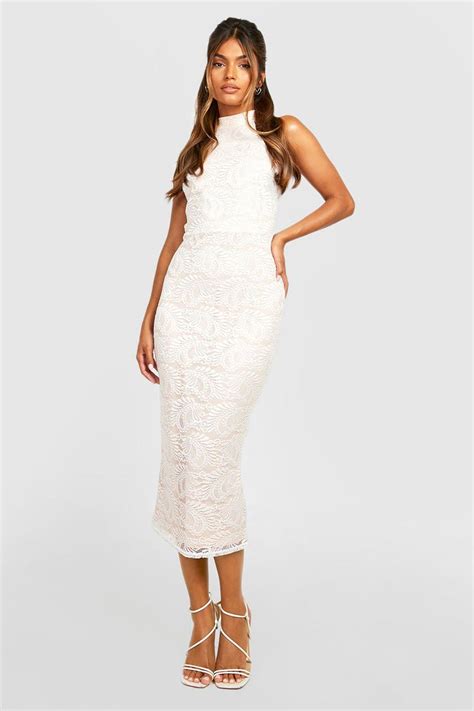 Contrast Lace Racer Neck Midaxi Dress Boohoo