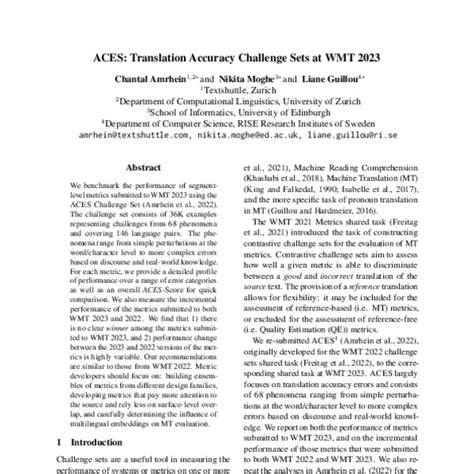 Aces Translation Accuracy Challenge Sets At Wmt 2023 Acl Anthology