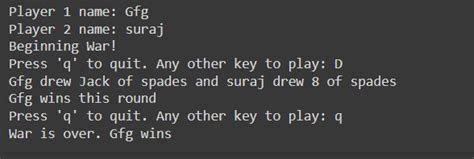 War Card Game In Python GeeksforGeeks