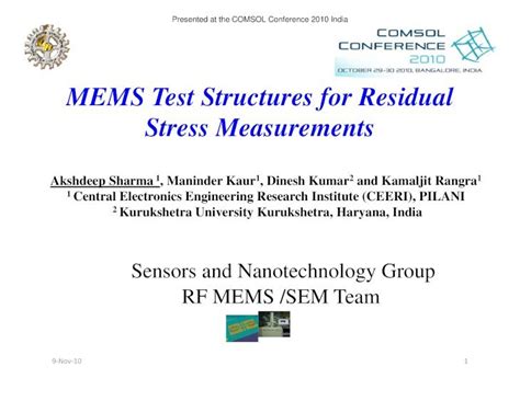Pdf Mems Test Structures For Residual Stress Measurement Banglore€¦ · Mems Test Structures For