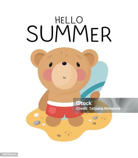 서핑 보드와 귀여운 곰 만화 스타일의 벡터 일러스트레이션 카드 포스터 배너 책 팩에 인쇄 옷 직물 벽지 섬유 또는 접시에 인쇄 귀여운에 대한 스톡 벡터 아트 및 기타 이미지