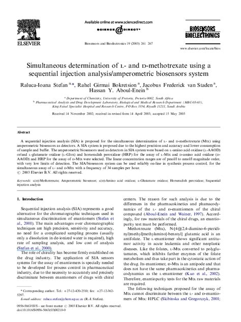 Simultaneous Determination Of L And D Methotrexate Using A Sequential