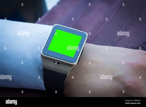 Business Man Using His Smartwatch App With Chroma Key Green Screen New