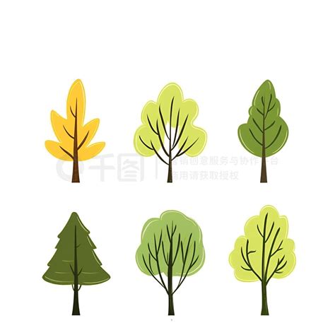 卡通ai数字艺术 Tree卡通风绿黄主调六棵树插画 Ai平面元素免费下载 Jpeg格式 4096像素 编号71589632 千图网