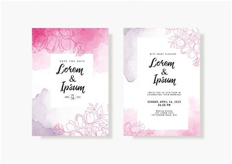Carte De Mariage Rose élégante Avec Beau Modèle Floral Et Feuilles
