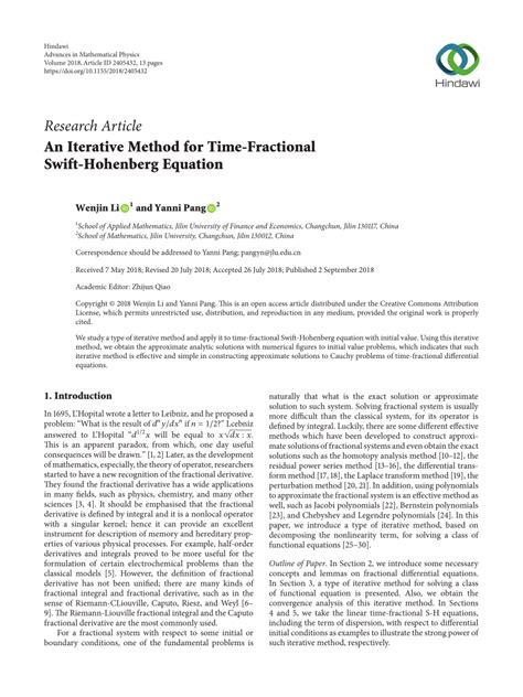 Pdf An Iterative Method For Time Fractional Swift Hohenberg Equation
